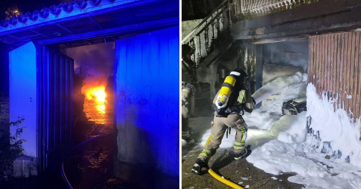 Calcinados tres coches en el voraz incendio de un garaje en Seixalbo